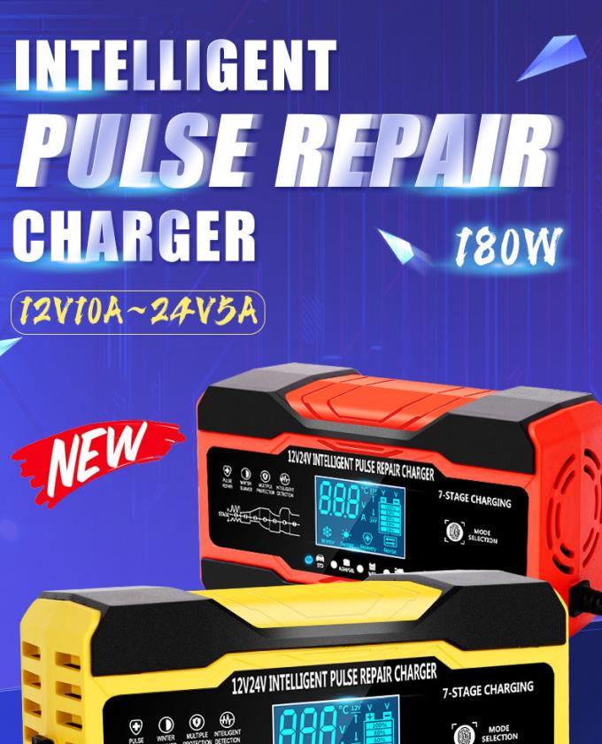 12V 24V 10A 7 Stage Intelligent Pulse Repair Charger With LED Display